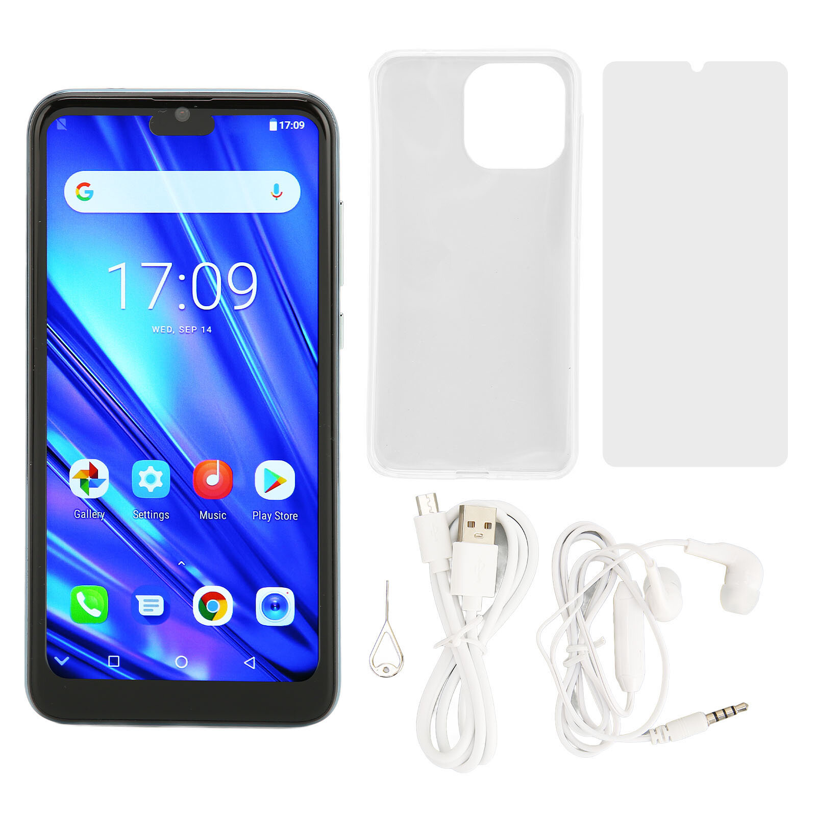 IP14 Pro Smartphone 6.1in 4GB RAM 32GB ROM Ultrathin Face Recognition Dual Card Standby Cellphone for Android 10.1 Light Blue