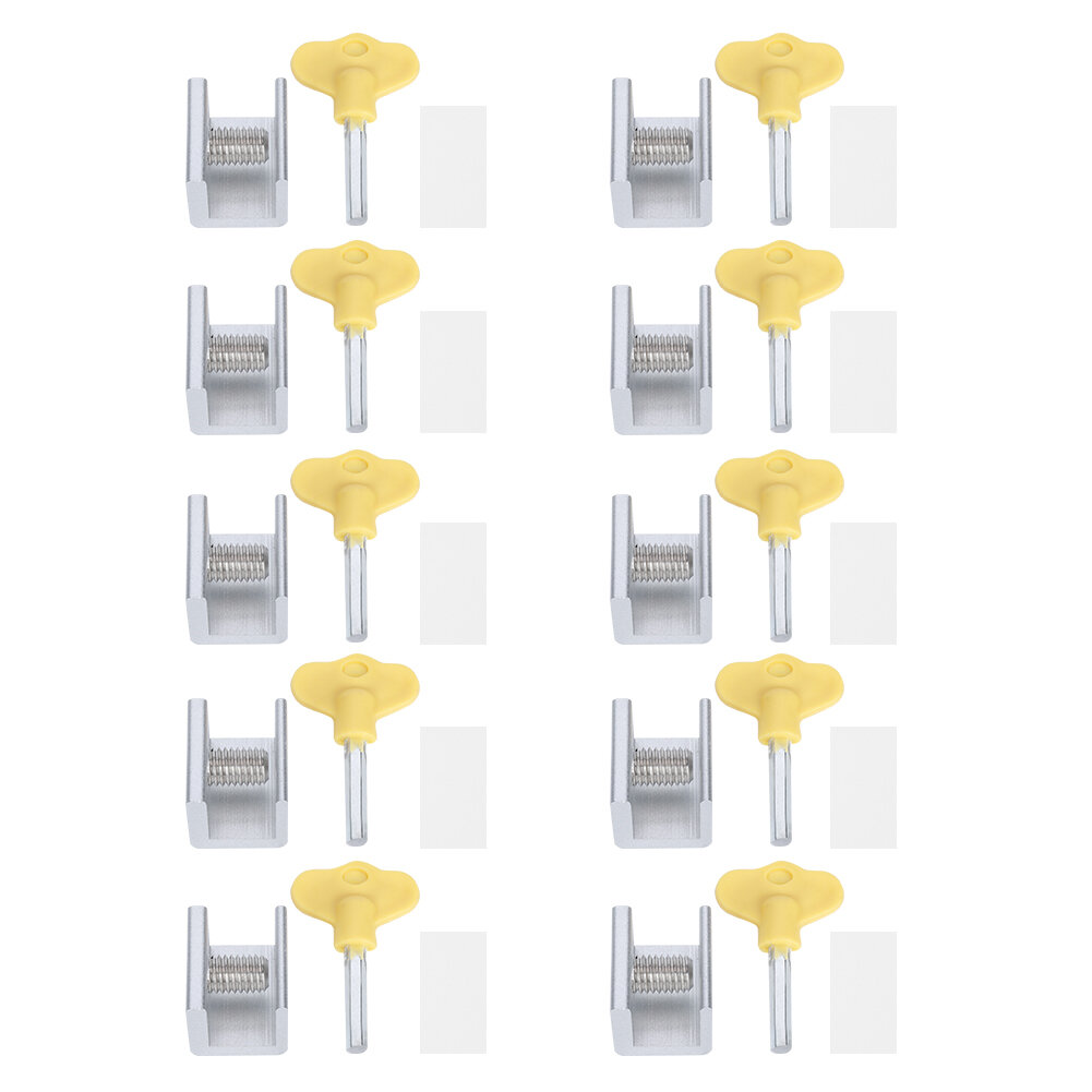 10 комплектов предохранительных замков для раздвижных окон из алюминиевого сплава с ключами.