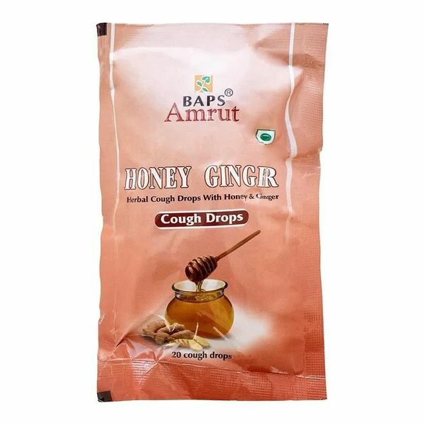 Леденцы от кашля Мёд и Имбирь Бапс Амрут / Honey Ginger Cough Drops Baps Amrut 20 шт