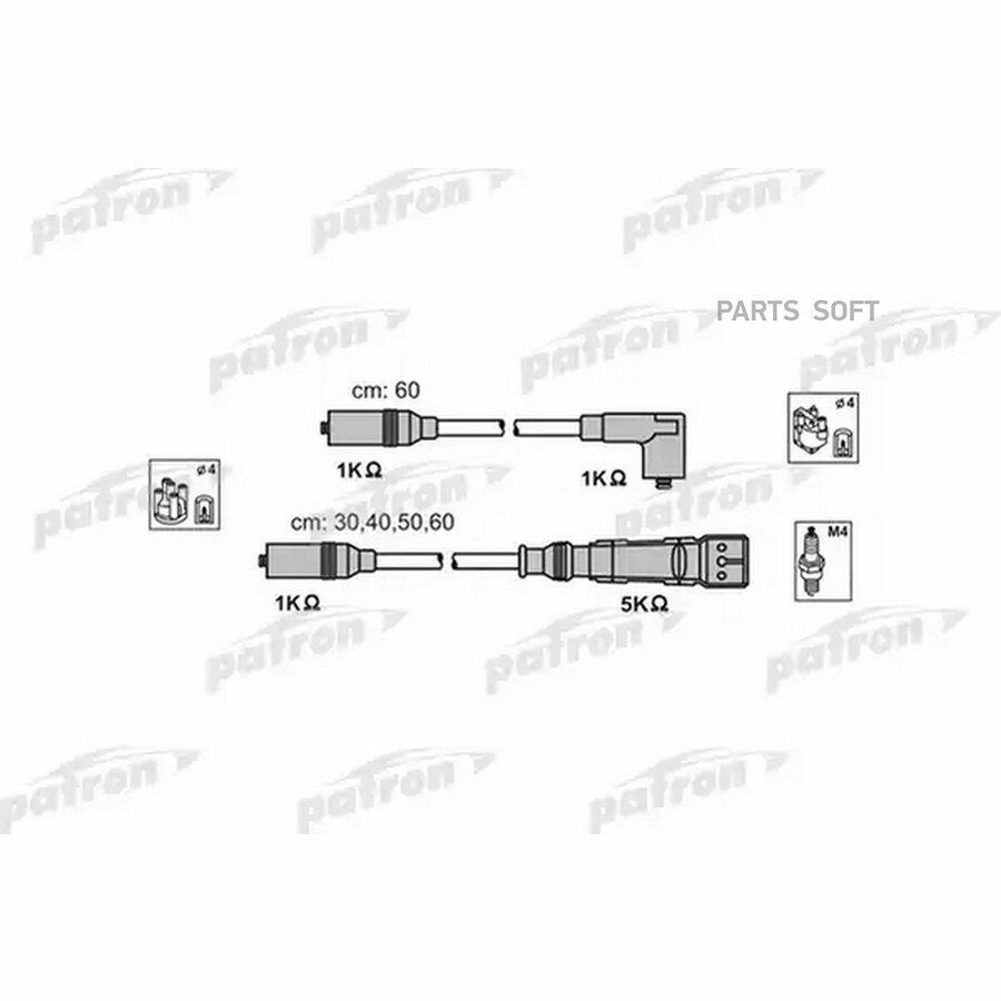 Комплект проводов зажигания ABM12P SEAT: CORDOBA 93-99, IBIZA II 93-99, TOLEDO I 91-99, VW: CADDY I 82-92, GOLF I Cabriolet 79-93, GOLF II 83-92, GOLF cabriolet 79-93 PATRON PSCI1000 | цена за 1 шт