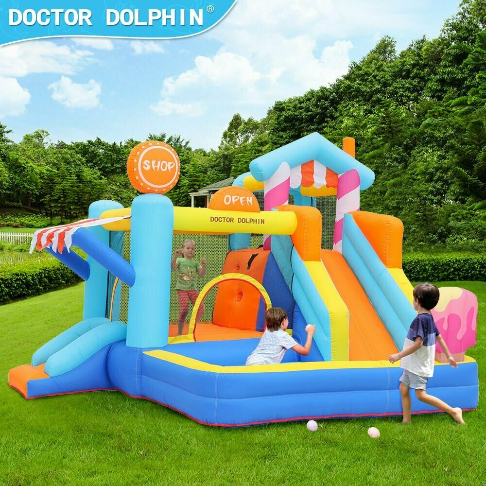 Детский аквапарк, надувной игровой центр, батут с горкой, со скалодромом, 343*320*235 см