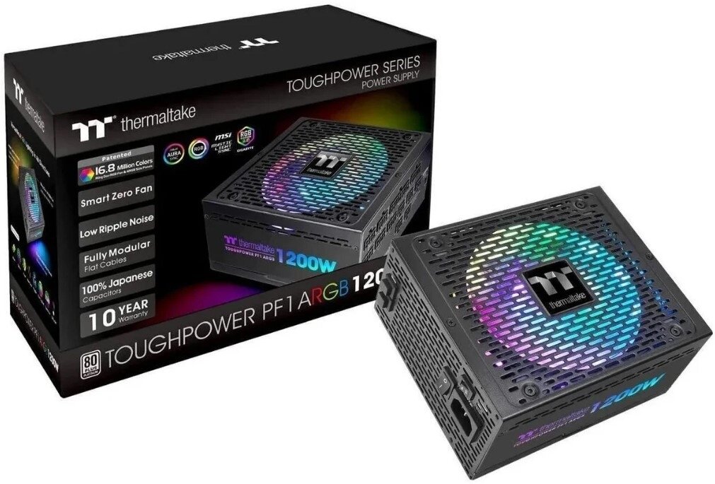 Блок питания Thermaltake Toughpower GF1 (PS-TPD-1200FNFAGE-1), 1200Вт, 80 PLUS Gold, 140мм, модульный, черный