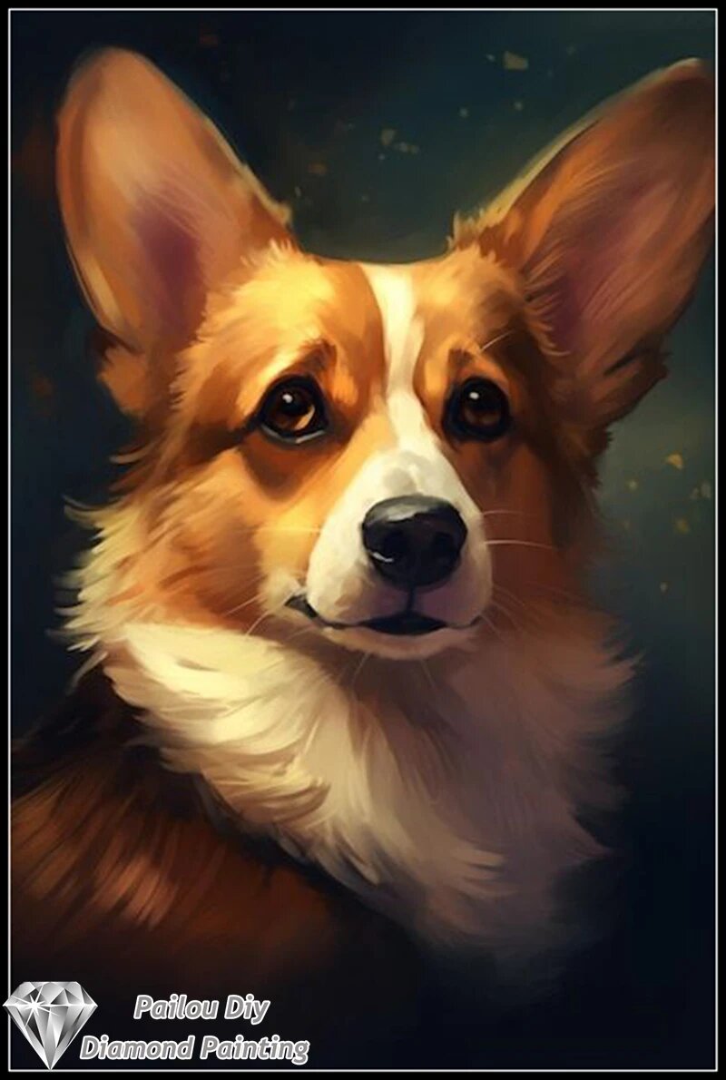 Картина из алмазной мозаики на подрамнике Круглые бриллианты 40х50см "Корги"