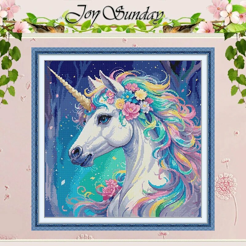 Набор для вышивки крестом Joy Sunday "Единороги" 14CT picture printed