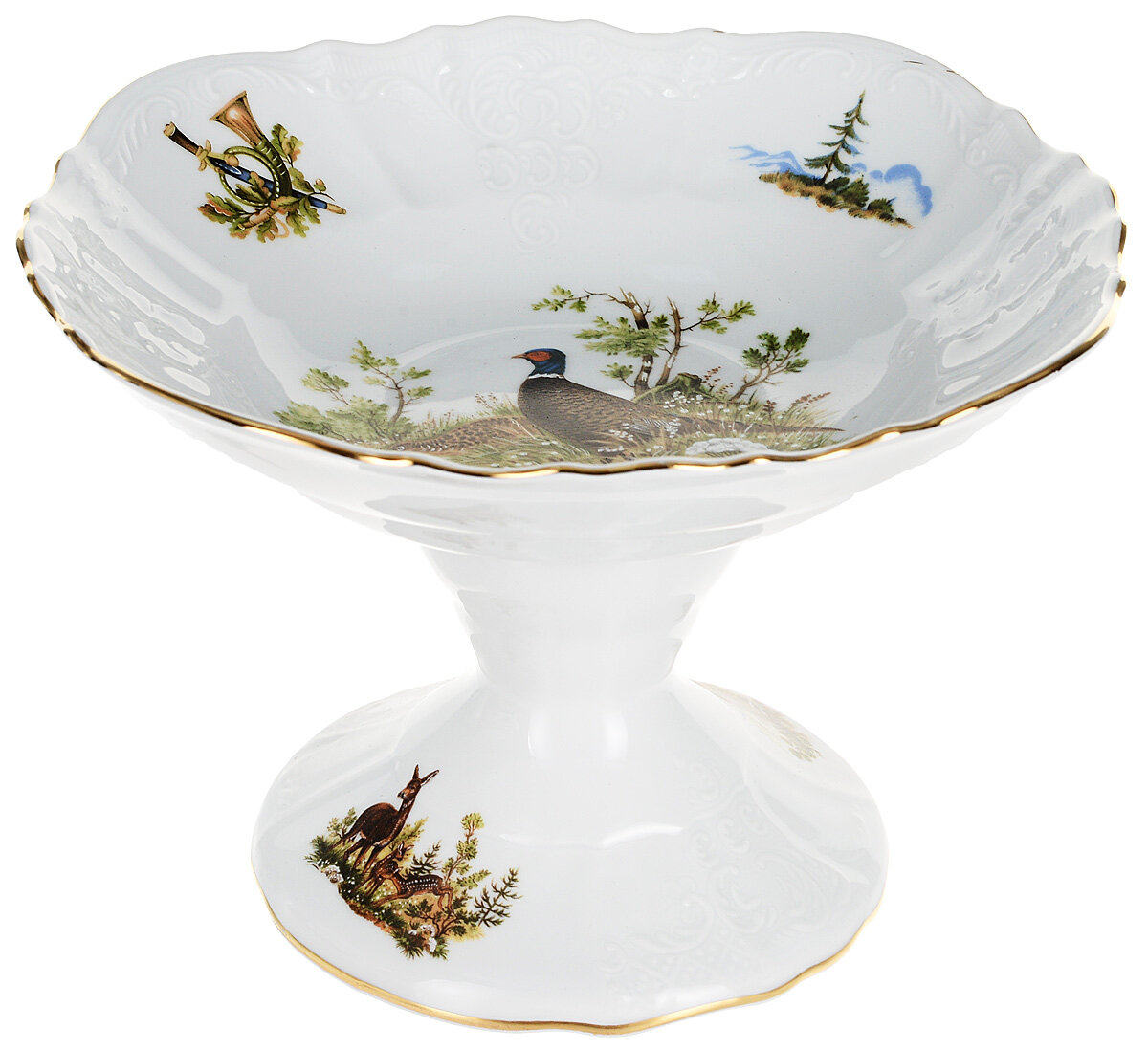 Салатник на ножке 25 см; "Bernadotte", декор "Охотничьи сюжеты", Thun/ БТФ0094