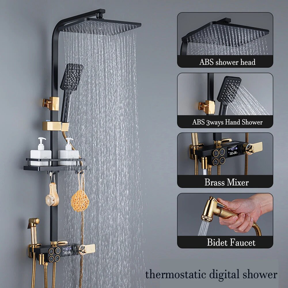 Смеситель для душа ONYZPILY черный термостатический, 4Ways Thermostatic B