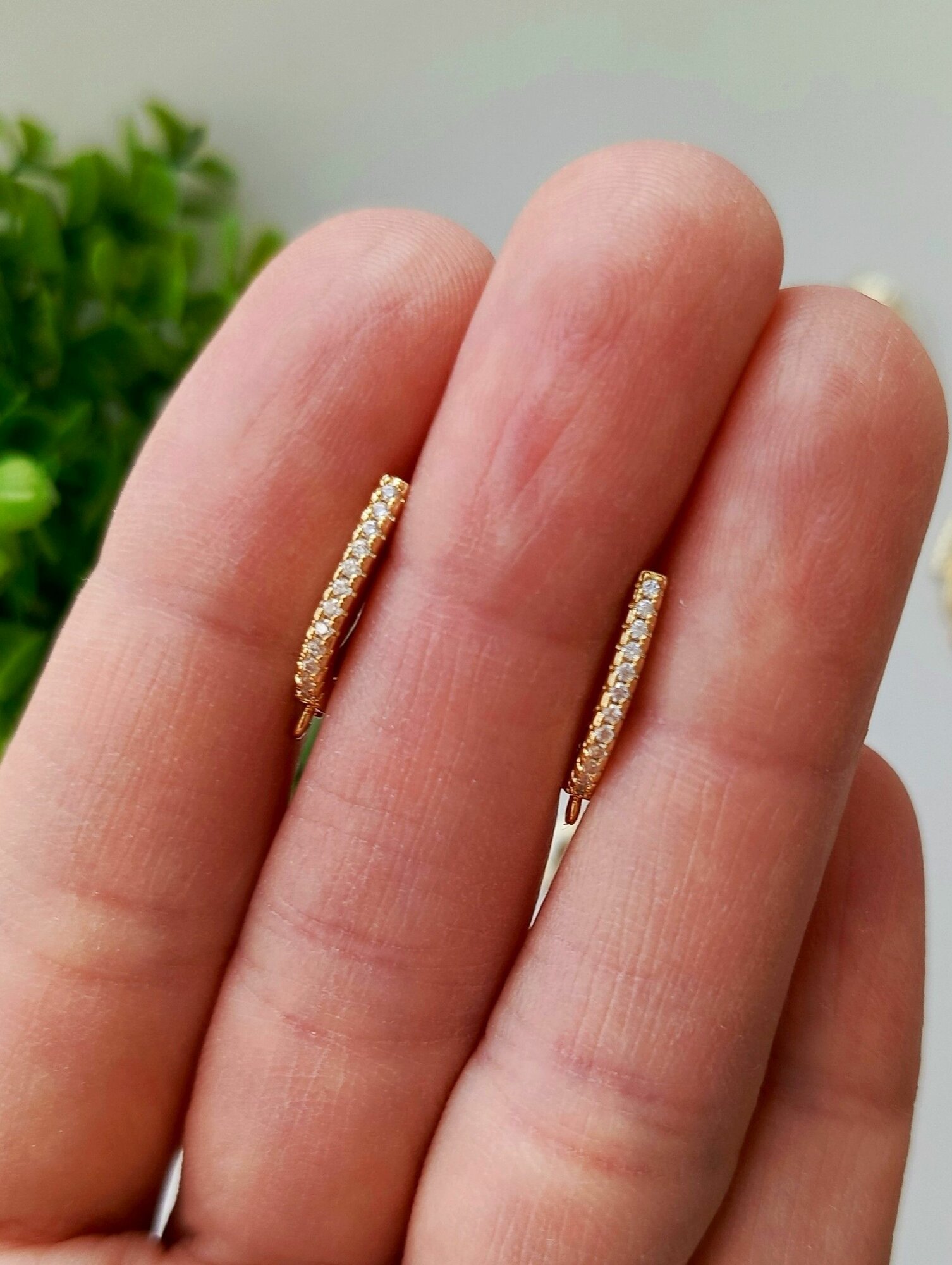 Швензы для сережек английский замок с фианитами. Латунь, позолота. 1 пара. Корейская фурнитура для бижутерии, украшений