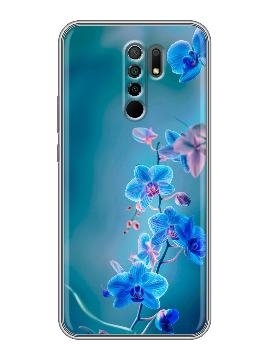 Чехол для Xiaomi RedMi 9 с принтом Голубые цветы (Сяоми Редми 9)