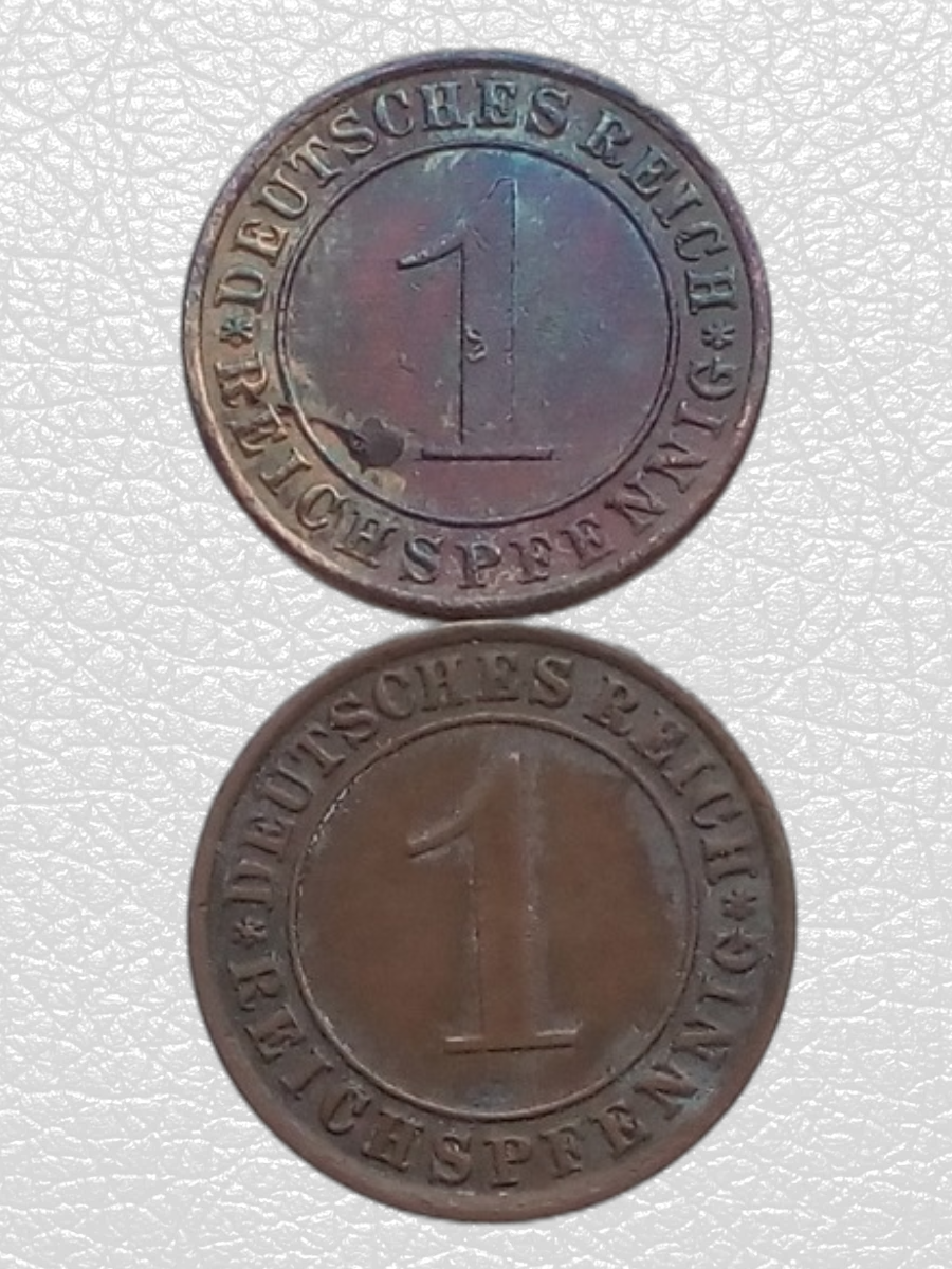 Германия, 1 пфенниг 1930 A (остатки штемпельного блеска), 1931 A. 2 шт.