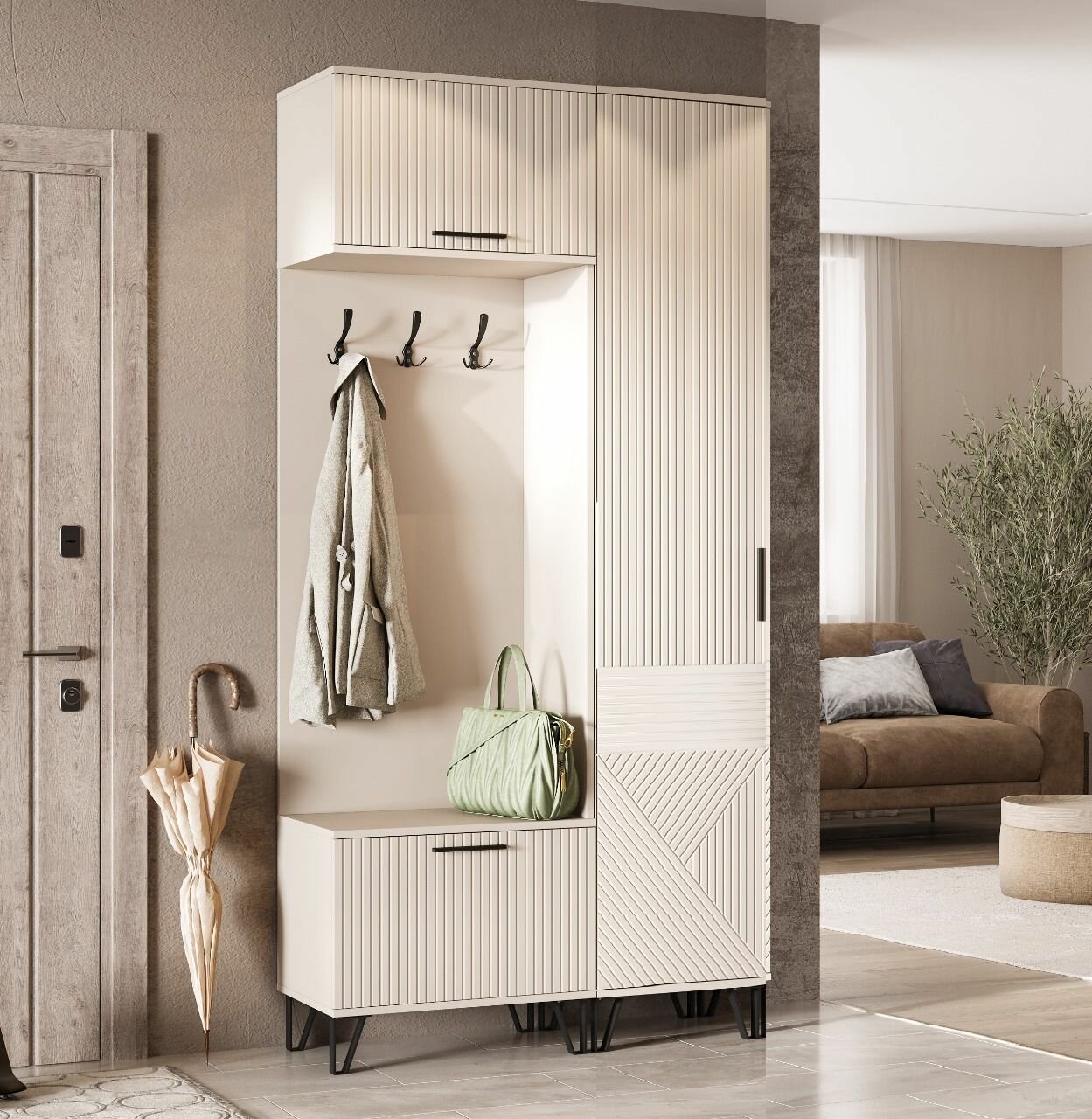 Комплект прихожей Флэш с пеналом 105 см. Кашемир