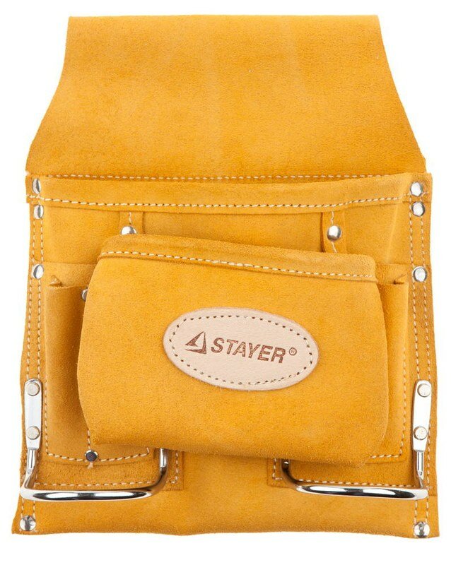Сумка для инструментов Stayer 38515 кожаная, 2 скобы, поясная с 8 карманами, Professional