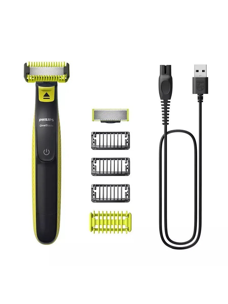 Триммер Philips Oneblade QP2824/10 для бороды, усов и тела, зеленый лайм/угольно-черный, 5в1