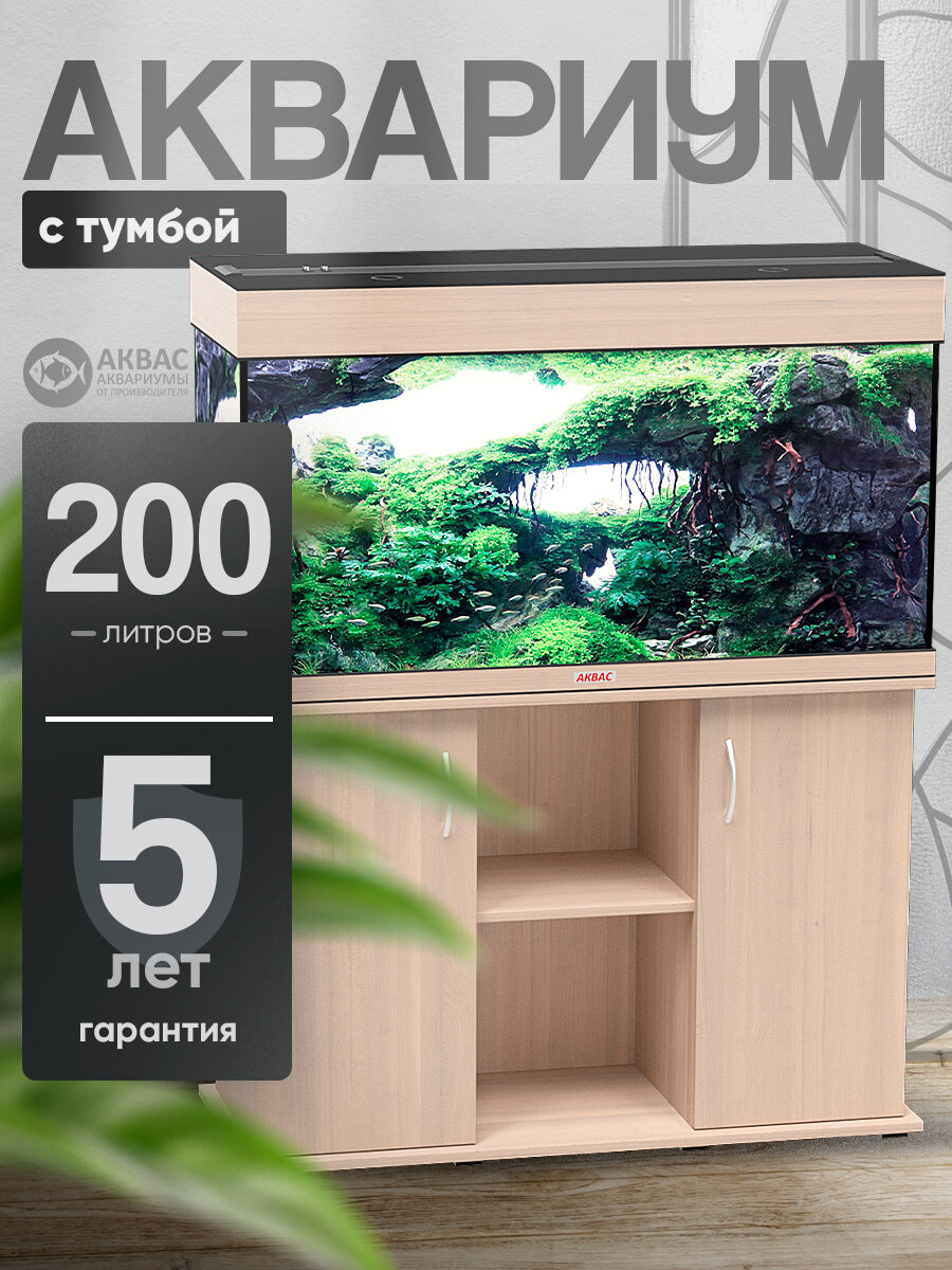 Аквариум 200 литров с тумбой крышкой и освещением (101х41х57 см) Аквас