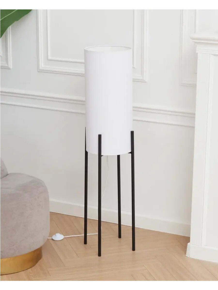 Торшер напольный черный с белым абажуром в стиле лофт, светильник напольный классический, Альт, E27, 60 Вт