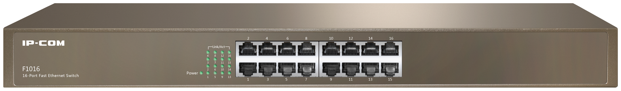 IP-COM F1016 Коммутатор неуправляемый, 16 портов, 16x100 Мбит/с, настольный/ установка в стойку, металлический корпус