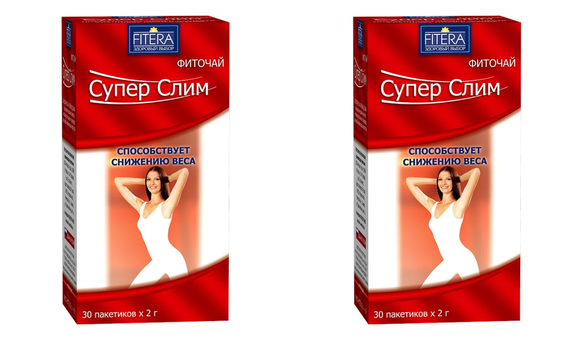 Чай в паетиках "Фитэра" "СуперСлим", 30 пакетиков по 2 г, 60 г в уп, 2 уп