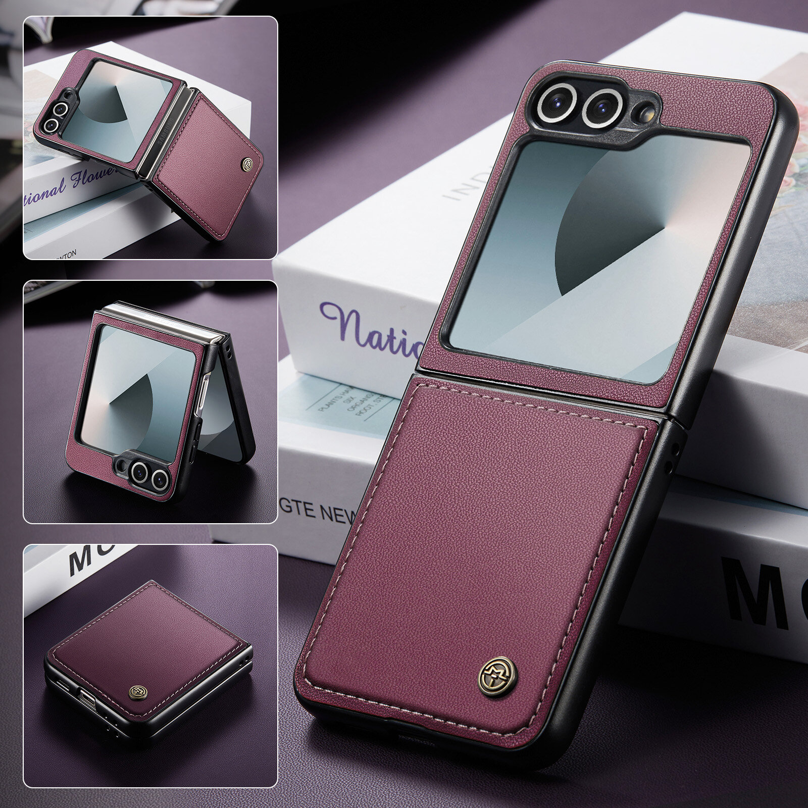 Чехол Для Samsung Galaxy Z Flip7 FE/ Самсунг Галакси Z Flip7 FE, soft touch, кобура, искусственная кожа, защита камеры, ударопрочный, усиленные углы, Samsung, red,002CaseMe/023/Z Flip7 FE