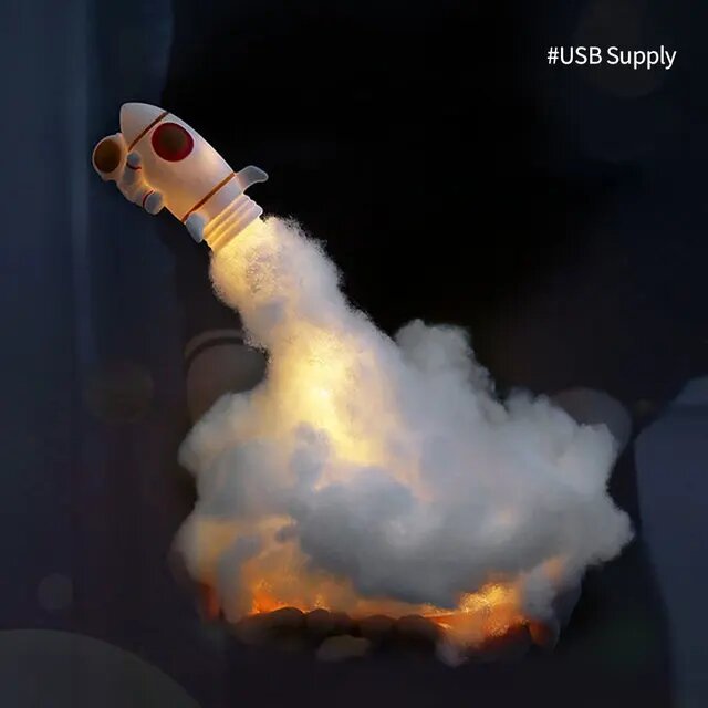 Светодиодная лампа в виде ракеты, напечатанная на 3D-принтере, с разноцветными облаками и изображением астронавта, с зарядкой от USB, для украшения дома, ночник, креативный подарок