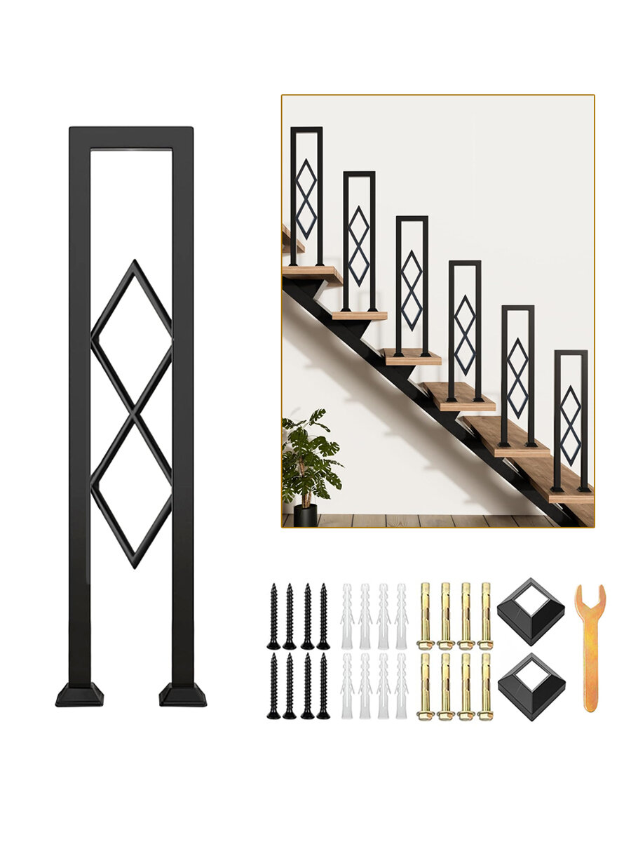 Поручень для лестниц противоскользящий, черный, для помещений и улицы (коридор, лофт, ступени), железное ограждение