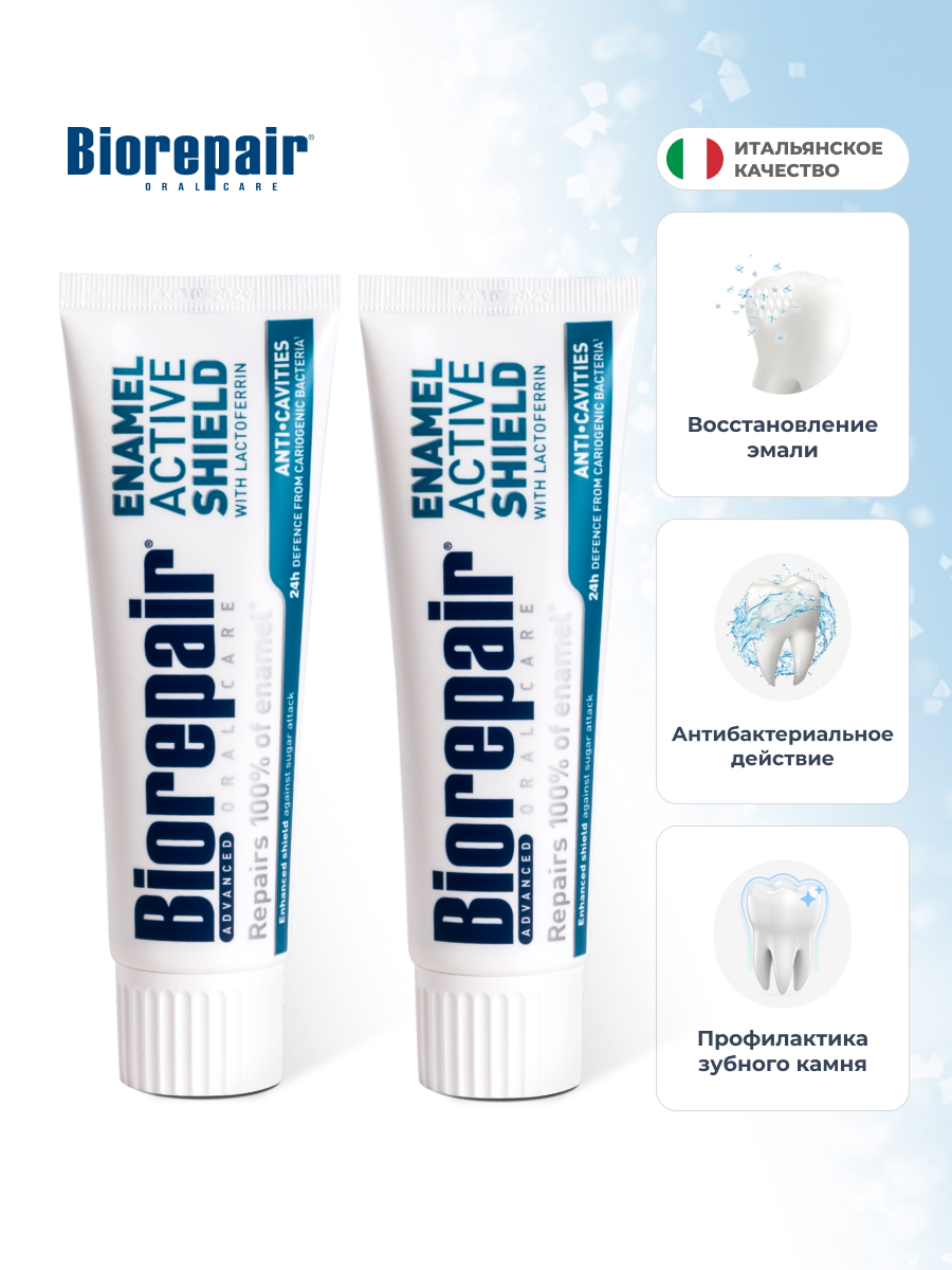 Зубная паста Biorepair Scudo Attivo активная защита эмали зубов, 75 мл, 2 шт