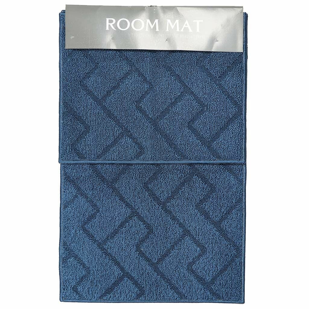 Набор ковриков для ванной и туалета, 2 шт, 0.5х0.8, 0.39х0.48 м, полиэстер, темно-синий, A090031