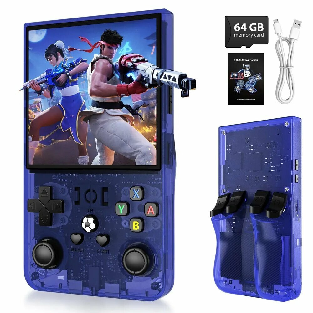 Игровая приставка R36MAX/128GB/18 000 + Игры Аккумулятор 4000 мАч Портативные игровые приставки， Синий