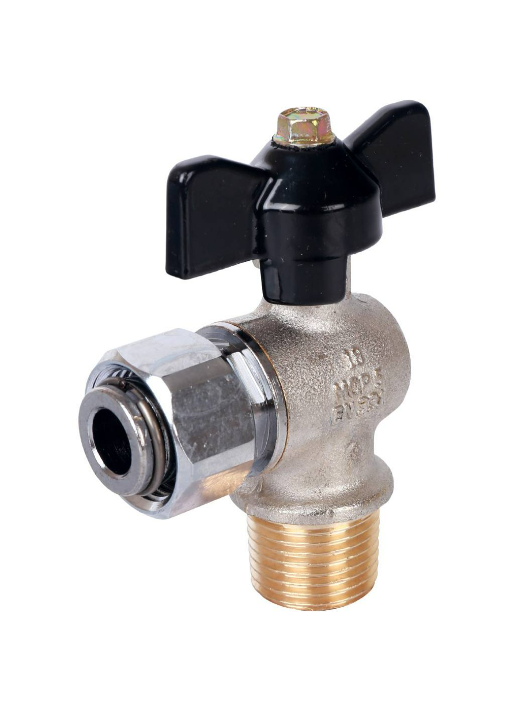 STOUT Кран шаровой угловой с накидной гайкой НР бабочка 1/2"х1/2" (SVB-0010-000015)