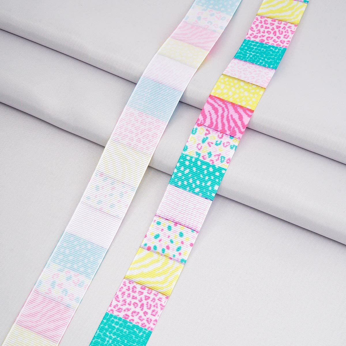 Лента декоративная, упаковочная, репсовая, 2,5 см х 22,5 м, разноцветная с узором