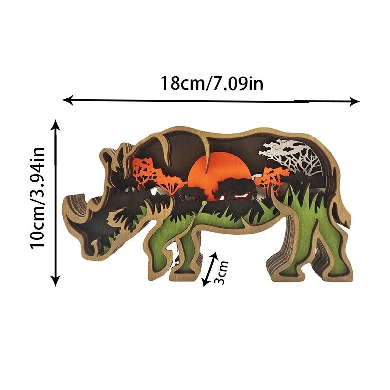 Деревянные фигурки животных с подсветкой With light, Rhino