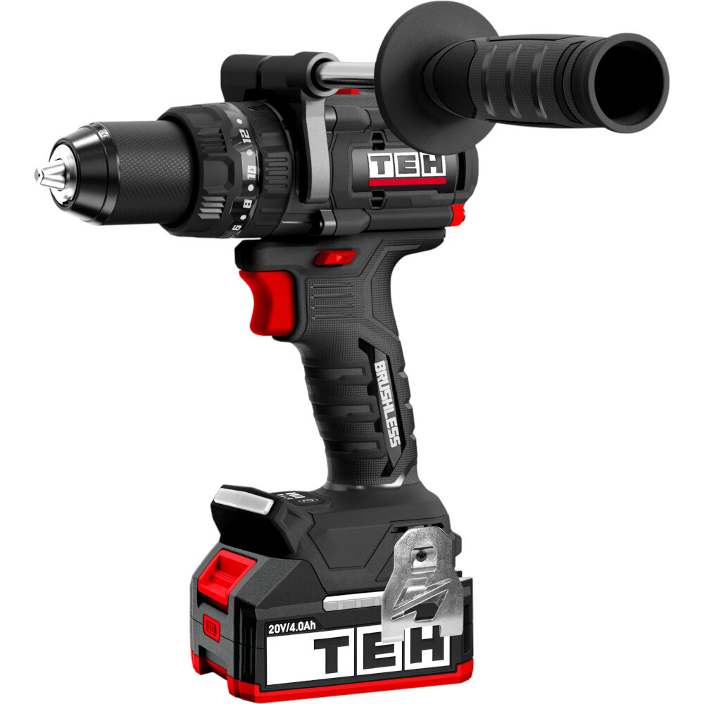 Аккумуляторная дрель ударная (бесщеточный двигатель) TEH TDBL1520-1B 20V (1АКБ 4Ач и ЗУ) 150Нм кейс