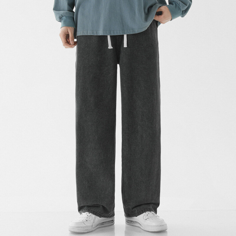 Слим тапер KLQ Круто KLQ мужские универсальные монохромные широкие прямые хайстрит эластичный пояс повседневные широкие штаны, Размер_L