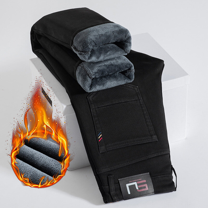 Охоты Брюки JYL Утеплённые толстые зимние джинсы мужские прямые эластичные теплое молодежная модная широкие