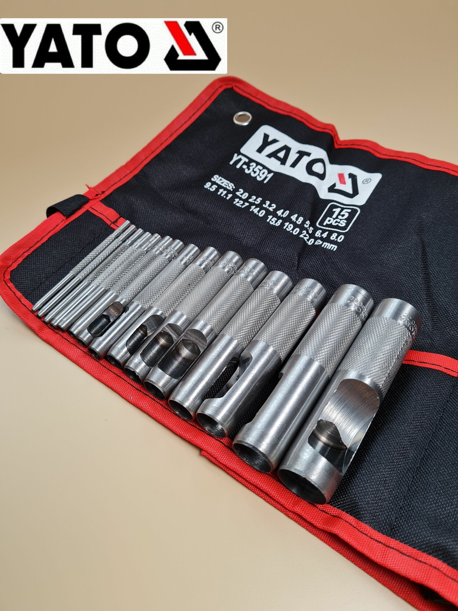 Набор пробойников YATO 15 предметов в сумке, 2-22 мм, YT-3591
