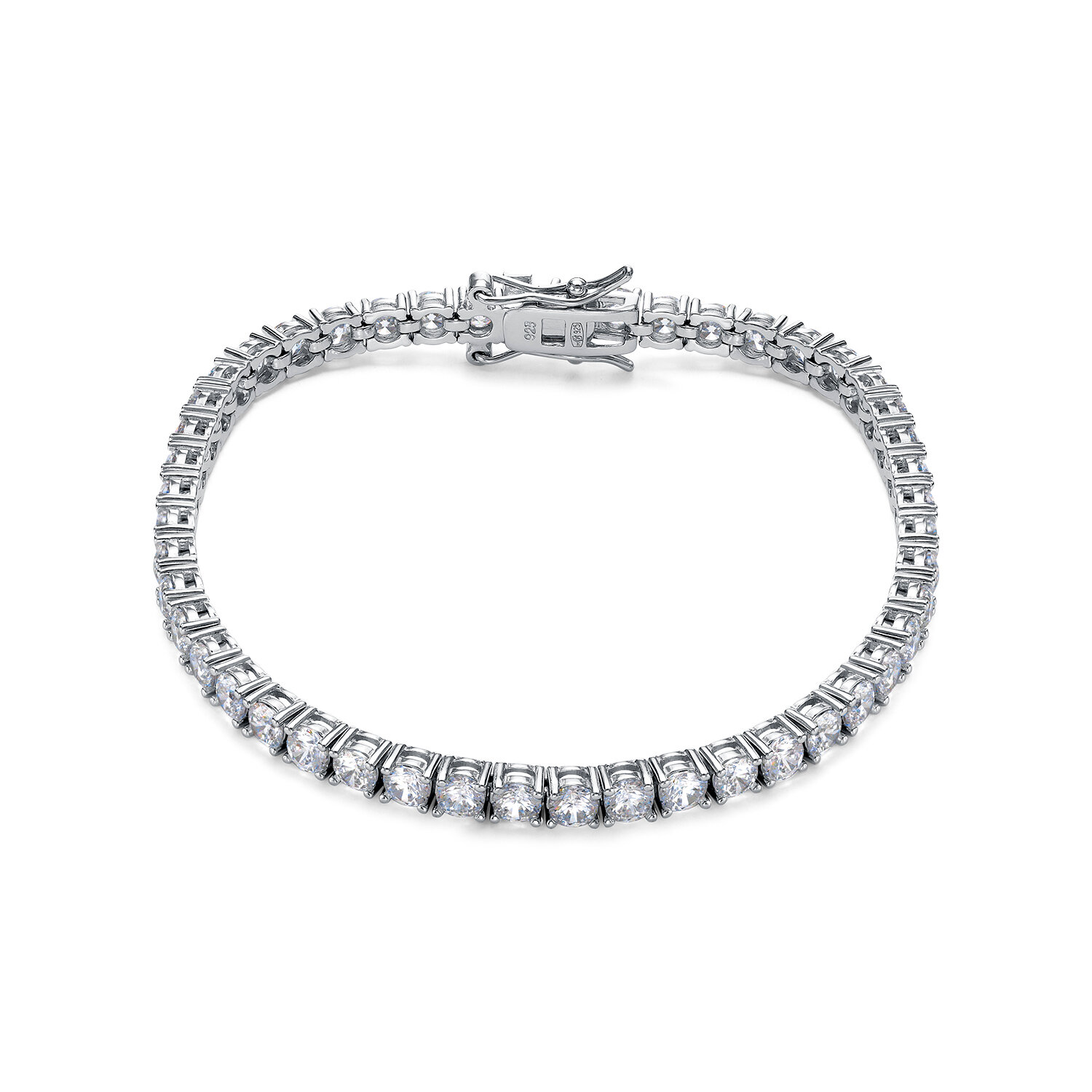 Браслет-цепочка, серебро, 925 проба, родирование, фианит