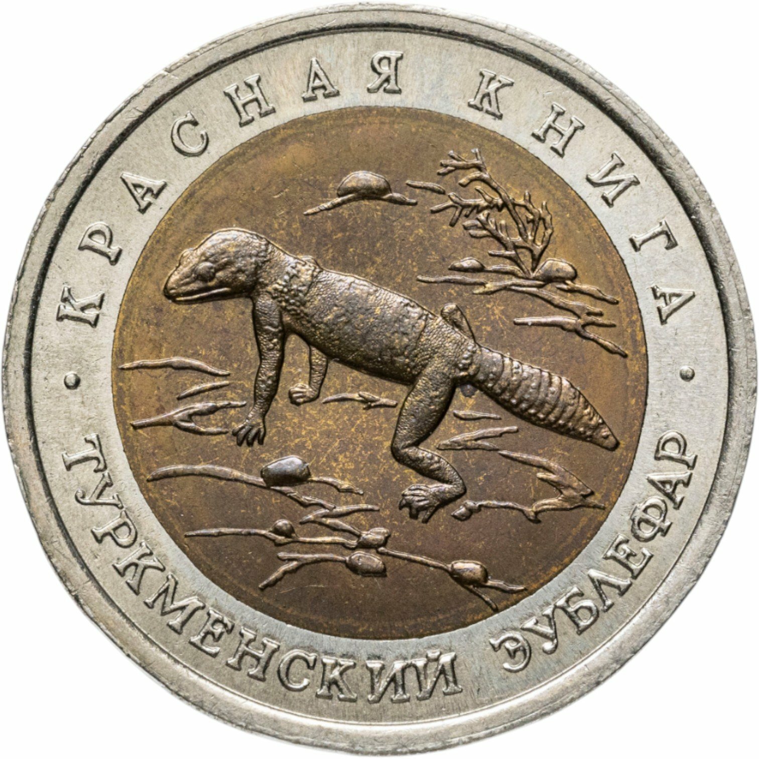 50 рублей 1993 ЛМД Туркменский Эублефар - Красная книга, Биметалл, в сохранности AU