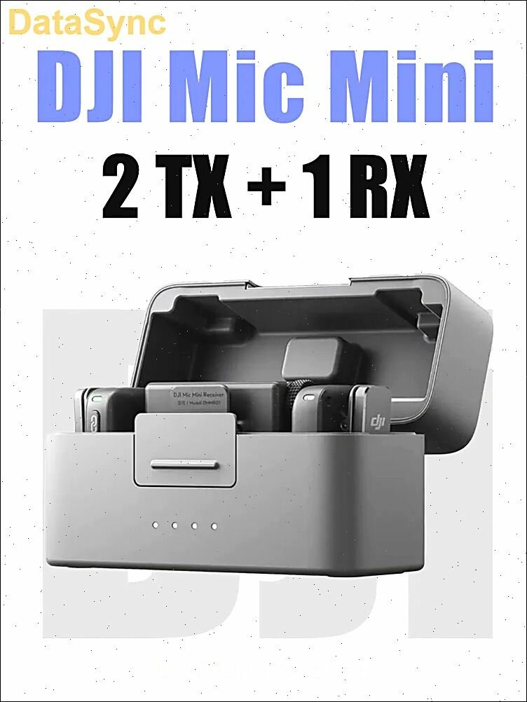 Микрофон для мобильного устройства Комплект DJi Mic Mini (включает 2 передатчика, 1 приемник и зарядный чехол), черно-серый