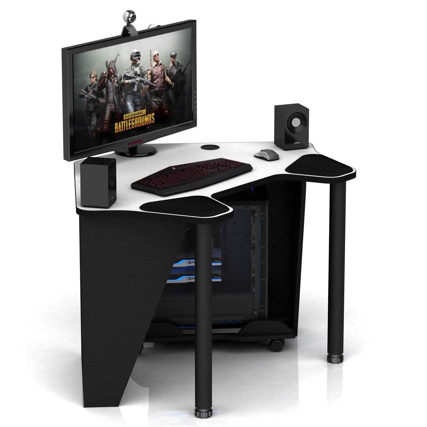 Компьютерные столы фабрики AKM-MEBEL Угловой геймерский стол DX Stealth Black Edition Белый