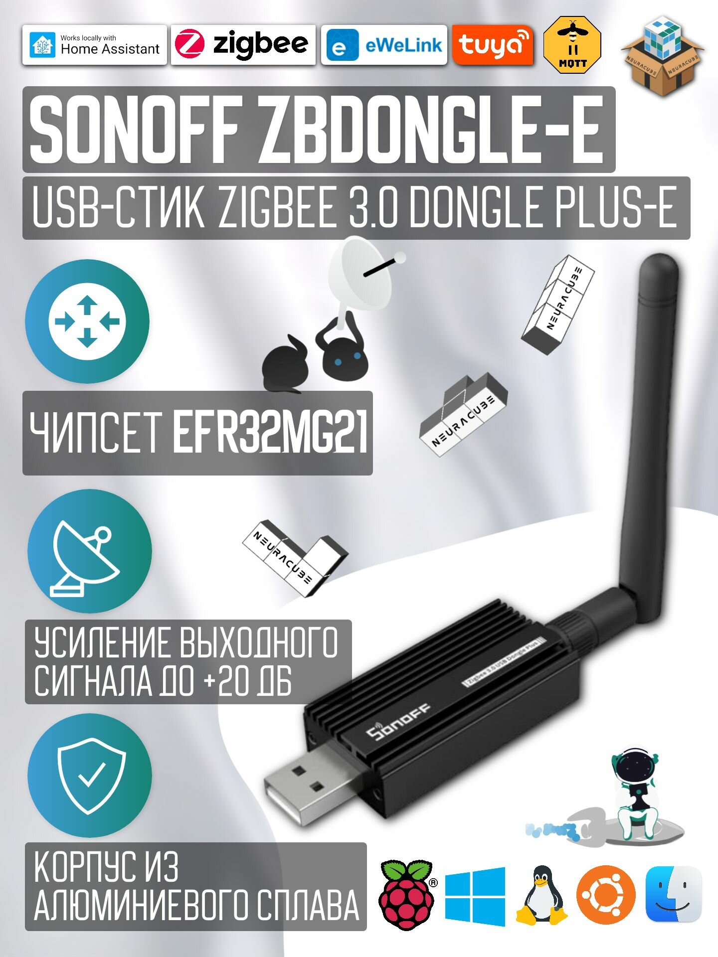 Zigbee 3.0 Стик SONOFF USB Dongle Plus-E (Координатор)