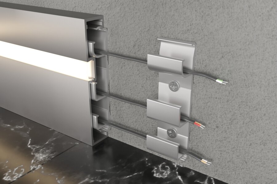 Алюминиевый плинтус с боковой подсветкой Fezard ALP-G80-LF, 80×15 мм, длина 2,5 м, покраска в любой цвет RAL + рассеиватели и клипсы в комплекте