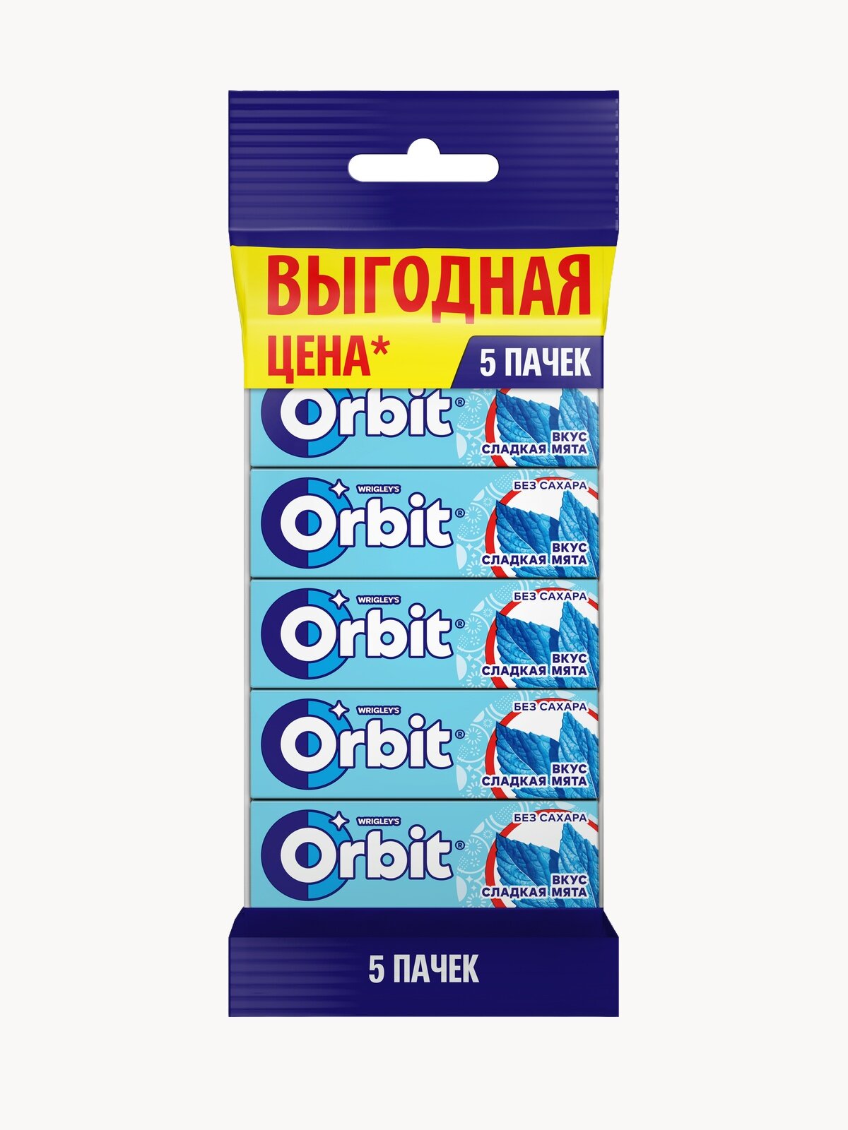 Orbit Сладкая мята жевательная резинка 5 пачек по 13,6 г