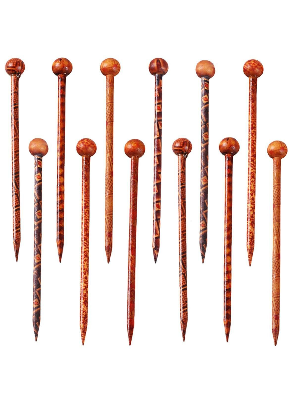 12шт Этнические заколки для волос, деревянные палочки для волос разного цвета для поездок на фестиваль