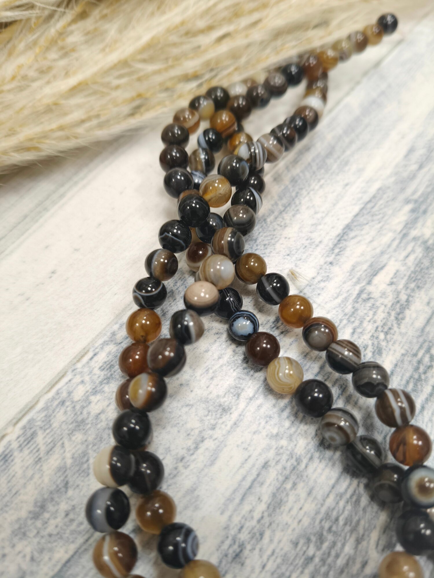 Бусины агат черный глаз Шивы шар гладкий 6,3 мм (нить 37 см), Suntrim