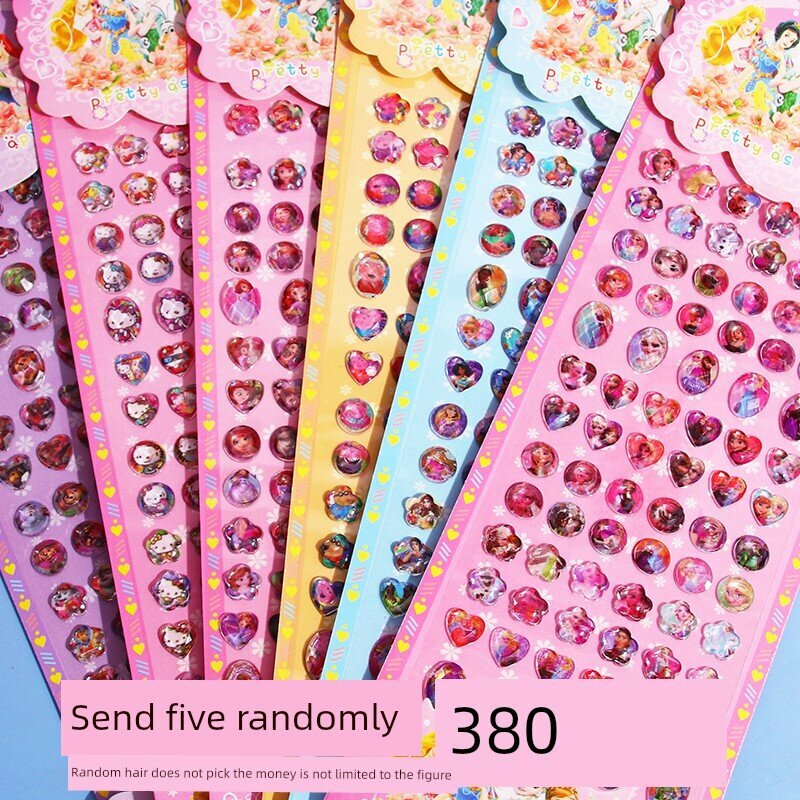 Премиум 3D мультяшные алмазные наклейки для детей: 5 случайных дизайнов с 380 алмазами, декоративная липкая бумага