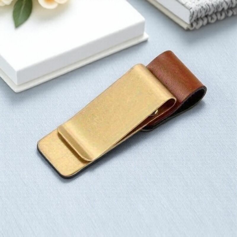 Кожаный клип для ручки, блокнота, папки и журнала, латунные элементы, стильный аксессуар, подарок на Новый год.