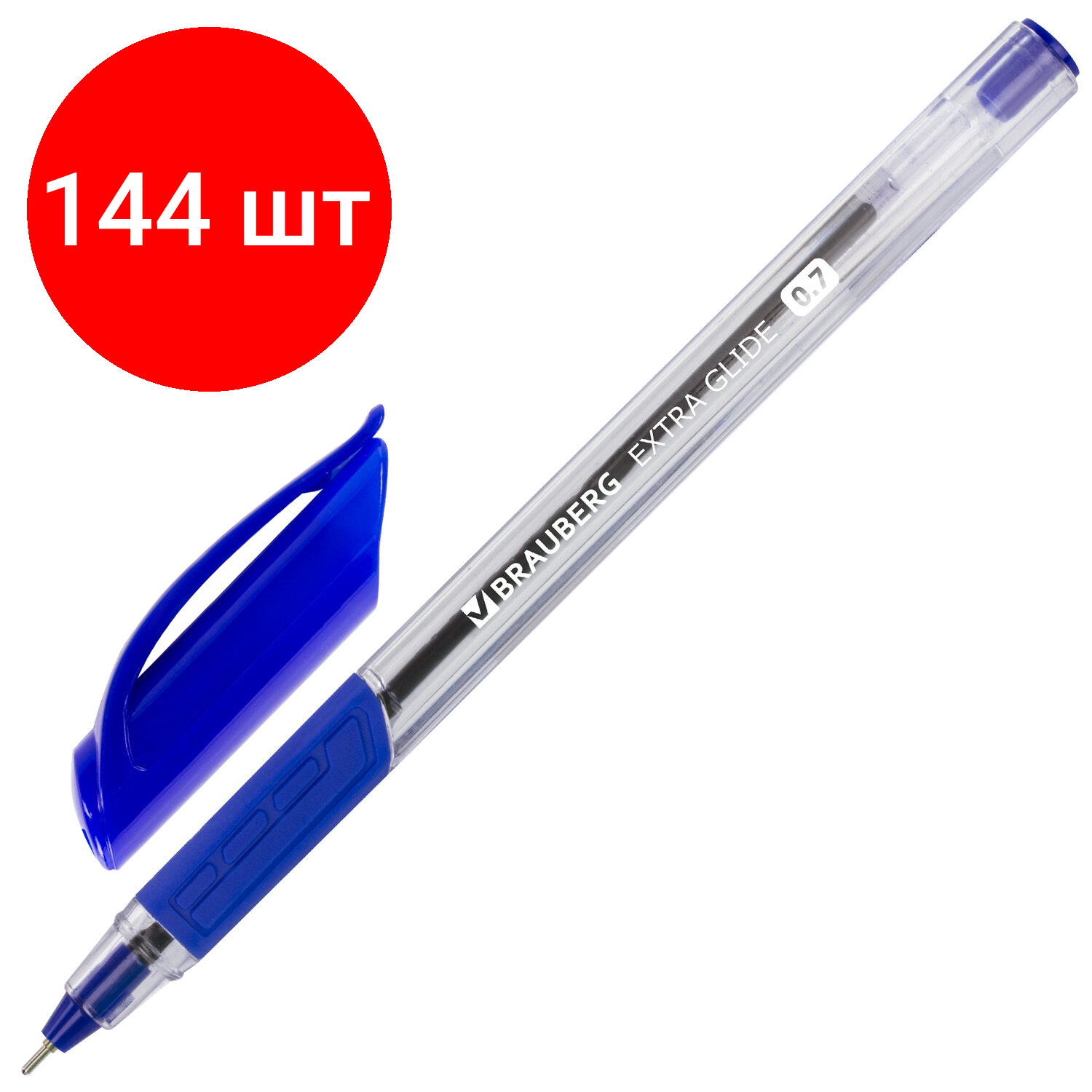 Комплект 144 шт, Ручка шариковая масляная с грипом BRAUBERG "Extra Glide GT", синяя, трехгранная, узел 0.7 мм, линия письма 0.35 мм, 142681
