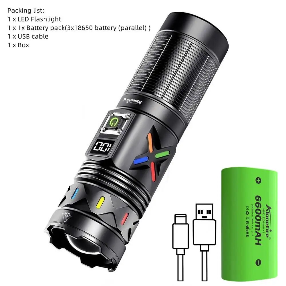 5000LM Мощные светодиодные фонарики ЖК-дисплей 3 режима Ультра яркий тактический светильник Аварийные прожекторы Телескопический зум-светильник X101