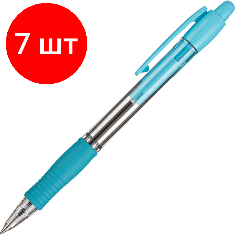 Комплект 7 штук, Ручка шариковая автомат. BPGP-10R-F SL SUPER GRIPсин, масл, манж,0.22мм