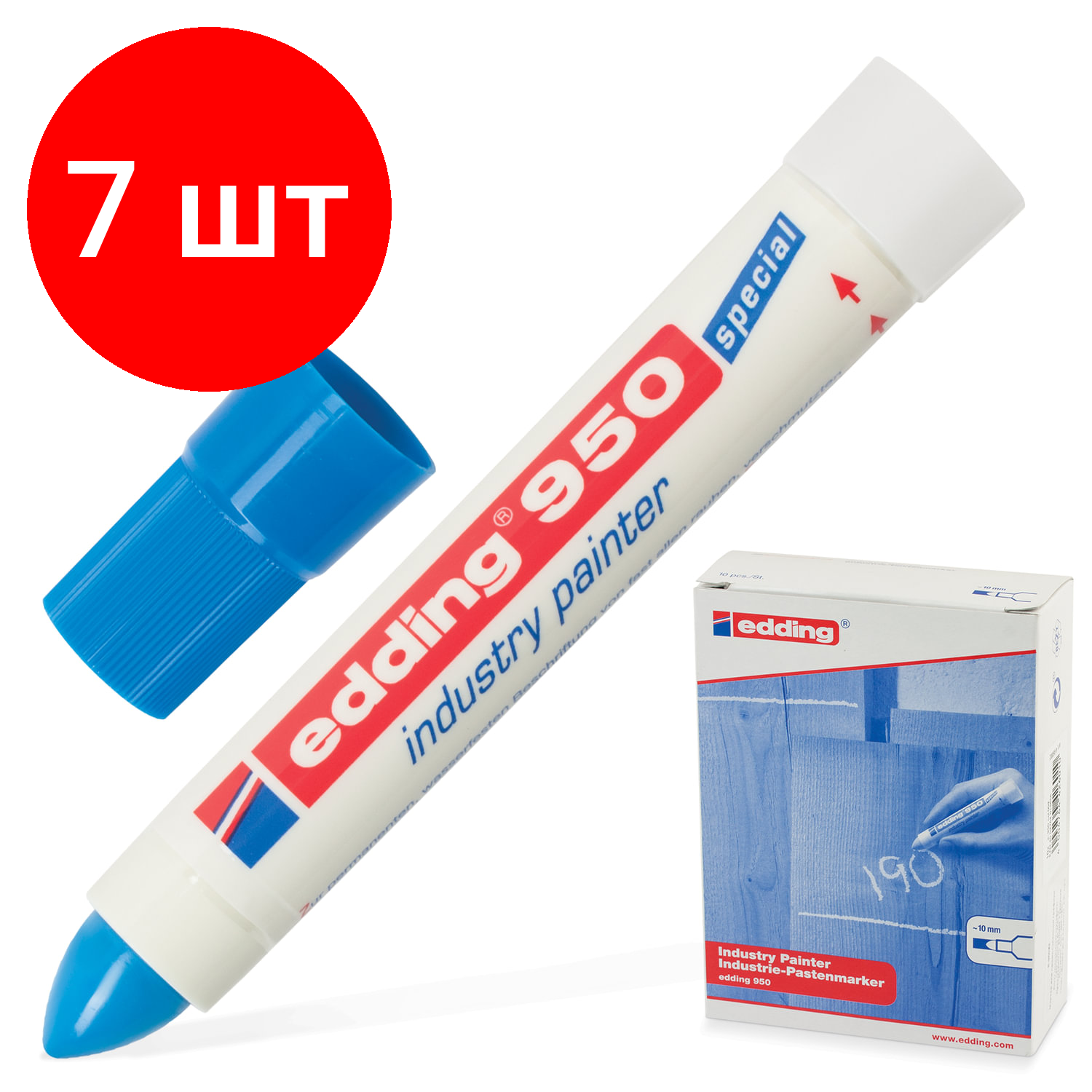 Комплект 7 шт, Маркер-паста для промышленной маркировки EDDING 950, синий, 10 мм, E-950/3
