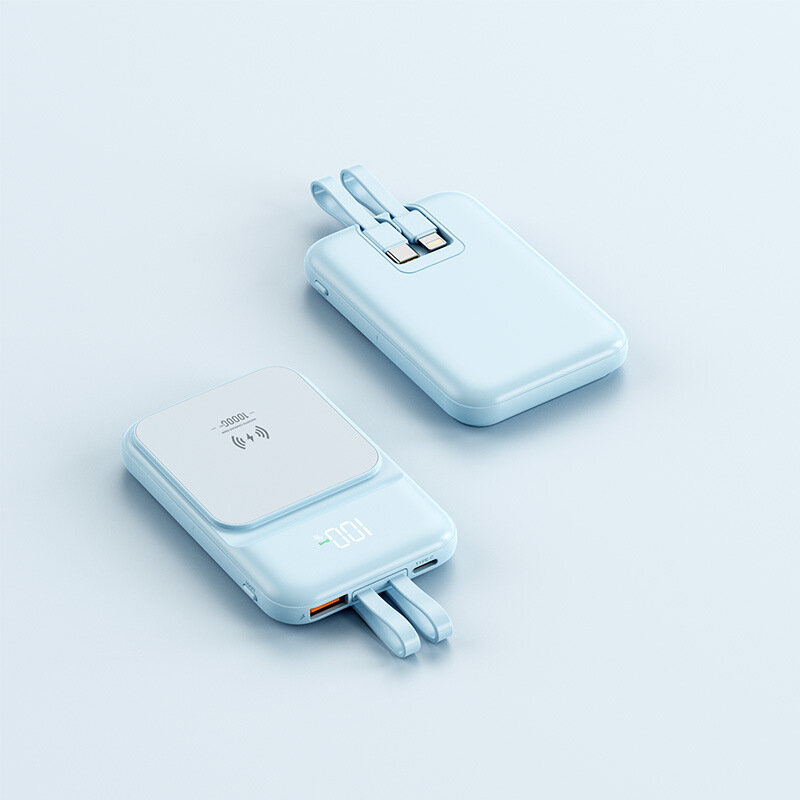Оптовая продажа кросс-бордерного магнитного беспроводного power bank с кабелем Magsafe, компактный портативный мобильный источник питания 10000mAh