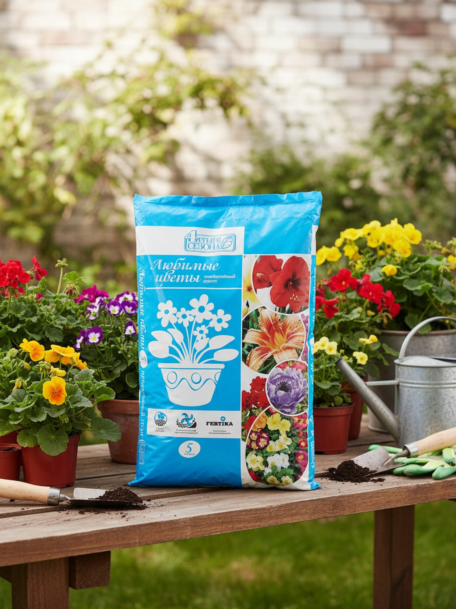 Грунт Любимые цветы Четыре сезона 5 л для комнатных и садовых декоративно-цветущих растений, земляная смесь.